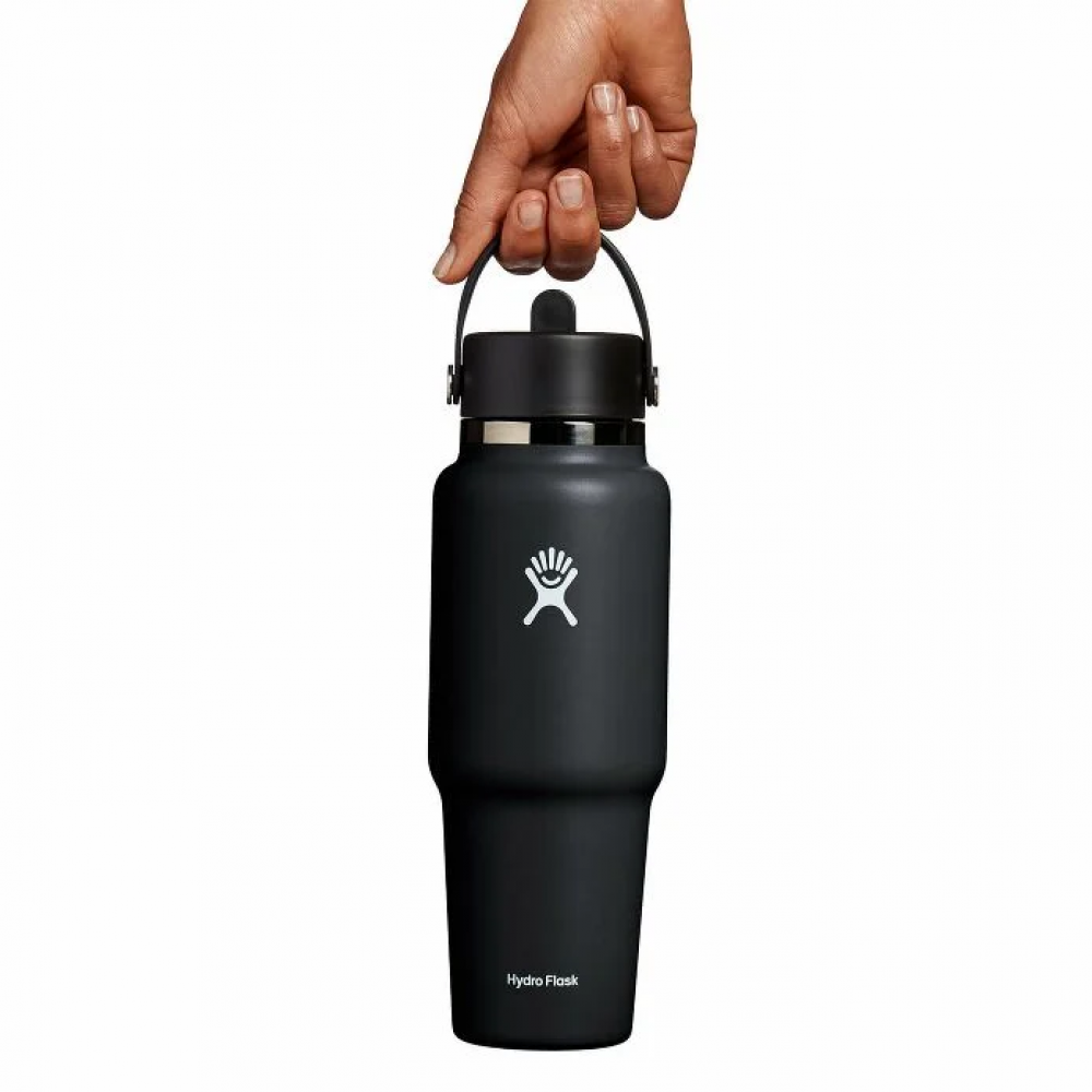 ΠΑΓΟΥΡΙ ΑΝΟΞΕΙΔΩΤΟ ΘΕΡΜΟΣ HYDRO FLASK WIDE STRAW CAP TRAVEL 1L - BLACK ...